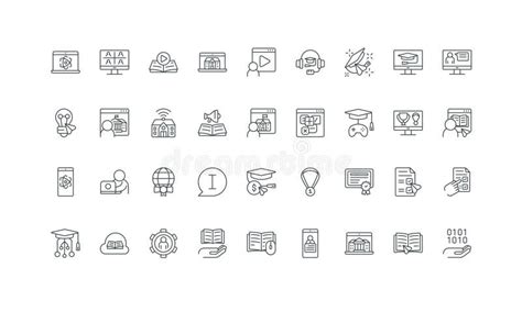 Online Education Class And Workshop Digital Book Of Library Tutorials Line Icon Set Stock