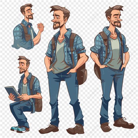 성인 클립 아트 젊은 남성 캐릭터 여러 포즈 만화 벡터 Png 일러스트 무료 다운로드 Lovepik