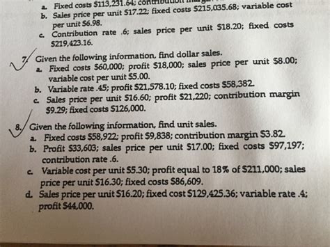 Solved Sales Price Per Units Fixed Costs Chegg