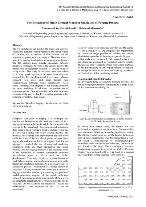 Pdf The Behaviour Of Finite Element Model In Simulation Of Forging