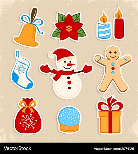 Collection Of Colorful Christmas Stickers Vector Image