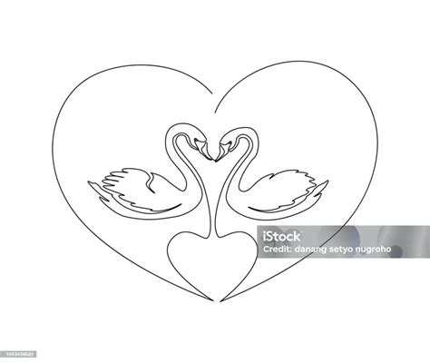 커플 음소거 백조의 연속 한 선 그리기 백조 윤곽선 벡터 그림의 사랑스러운 커플입니다 편집 가능한 획 개념에 대한 스톡 벡터