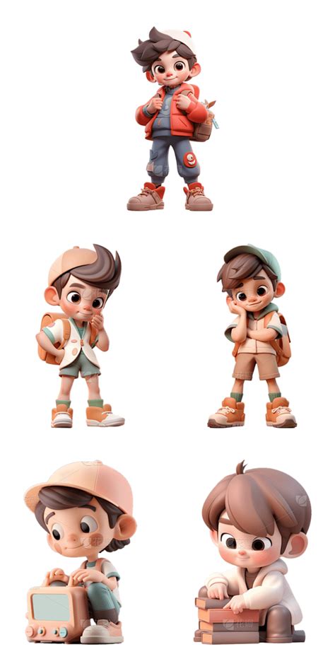 素材组合 通用3d可爱卡通小男孩儿童人物贴纸