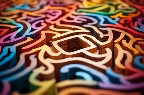 Closeup Of Colorful Interlocking Wooden Puzzle Pieces Premium Ai
