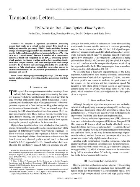 Pdf Fpga Based Real Time Optical Flow System