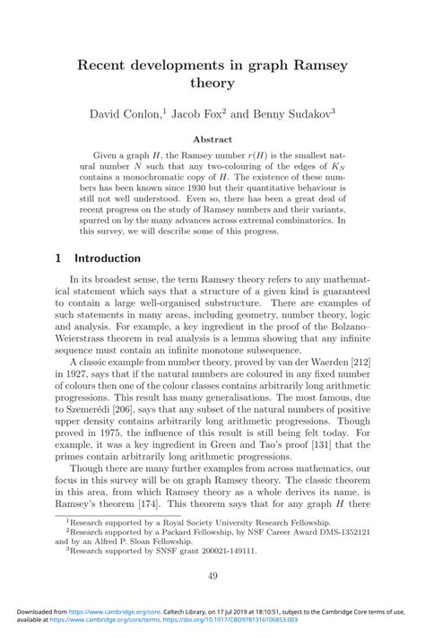 Pdf Recent Developments In Graph Ramsey Theory