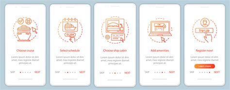 Online Cruise Booking Onboarding Mobile App Page Screen With Linear Concepts Choose Schedule
