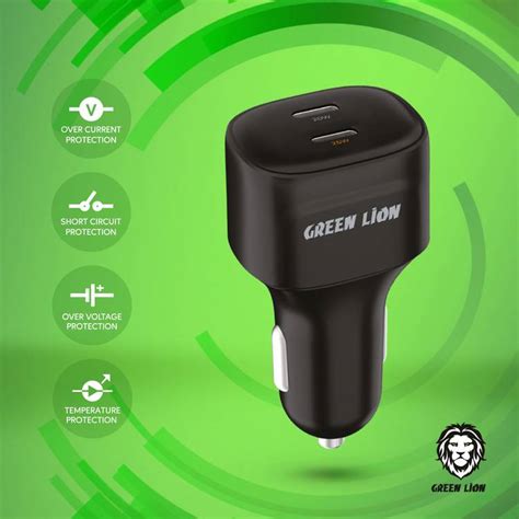 Green Lion Dual Ports USB C Car Charger In UAE 45W Multi Device Charging Black Color