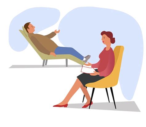 심리학자 만화 사람들 캐릭터 고립 된 그림을 방문하는 남자 프리미엄 벡터