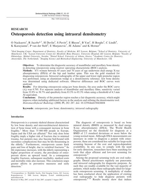 Pdf Osteoporosis Detection Using Intraoral Densitometry