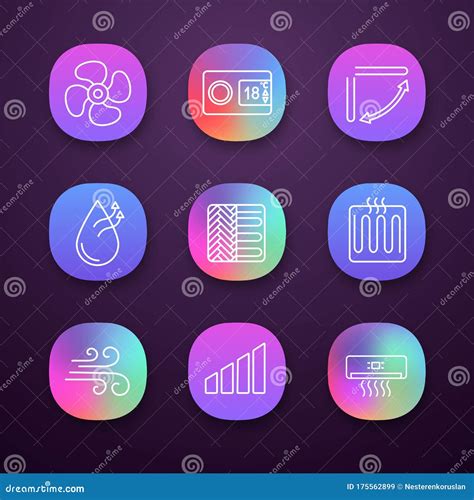 Air Conditioning App Icons Set Stock Vector Illustration Of Conditioner Cool 175562899
