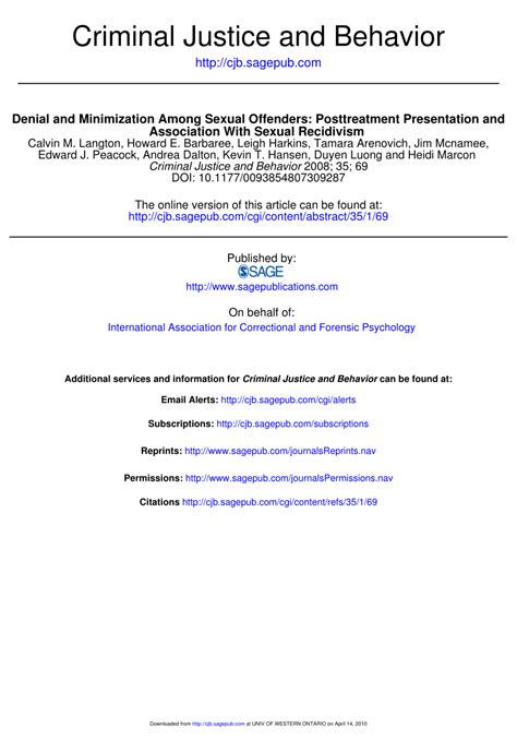 Pdf Denial And Minimization Among Sexual Offenders