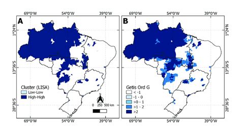 A Local Indicator Of Spatial Autocorrelation Lisa Showing Clusters Download Scientific