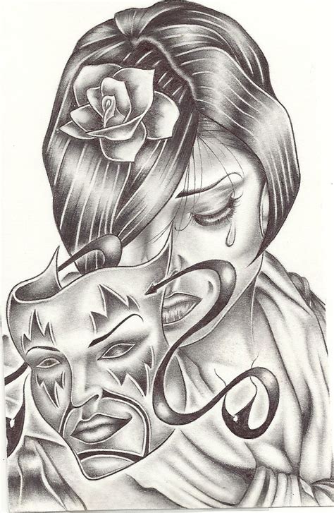 Chicano Love Coloring Pages Female Drama Mask Tattoo Smile Now Cry