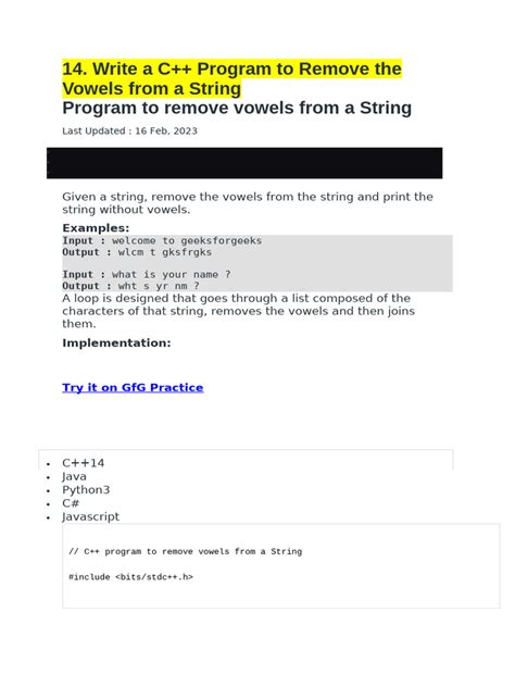 Write A C Program To Remove The Vowels From A String Pdf