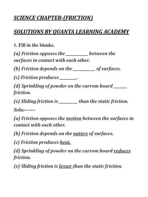 Science Chapter Friction Class 8 Pdf Friction Force