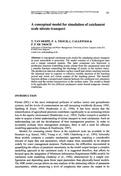 Pdf A Conceptual Model For Simulation Of Catchment Scale Nitrate Transport