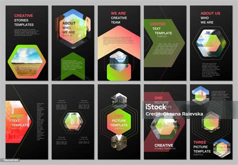 창조적 인 소셜 네트워크 이야기 디자인 육각 형 디자인 배경 육각 형 스타일 패턴과 수직 배너 또는 전단지 템플릿 전단지 전단지 브로셔 프리젠 테이션을위한 디자인 템플릿을