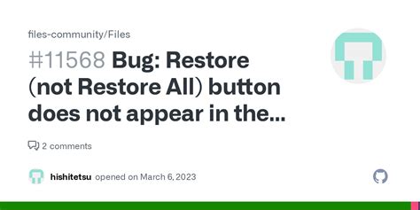 Bug Restore Not Restore All Button Does Not Appear In The Toolbar