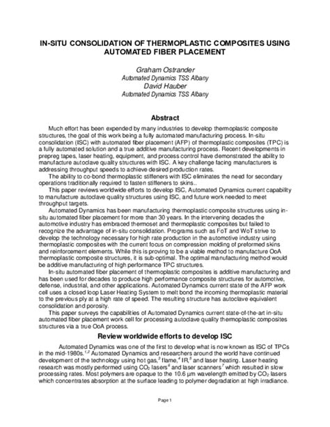 Pdf In Situ Consolidation Of Thermoplastic Composites Using Automated Fiber Placement