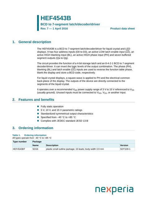 Pdf Hef4543b Bcd To 7 Segment Latchdecoderdriver · Pdf Filedynamic