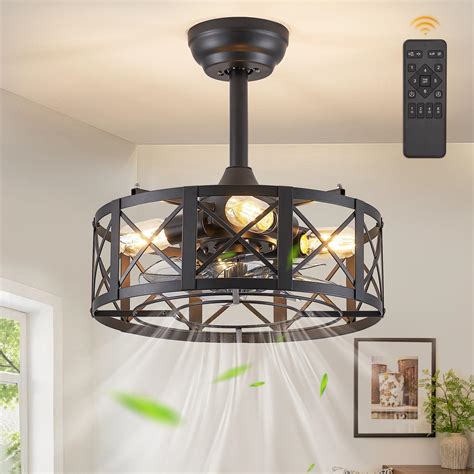 Homkea Caged Ceiling Fan With Lights And Remote 18 Black