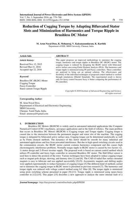 Pdf Reduction Of Cogging Torque By Adapting Bifurcated Stator Slots And Minimization Of