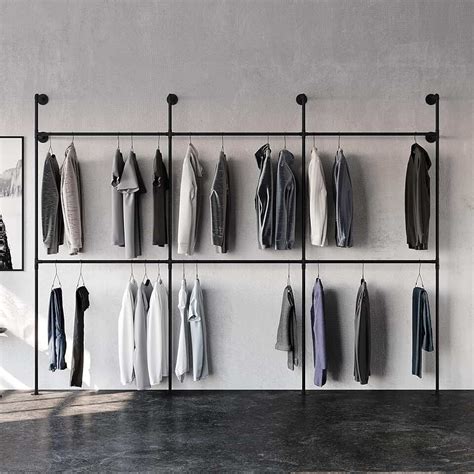 Pamo Industrial Pipe Clothing Rack Metal Black Wall Mounted Clothes