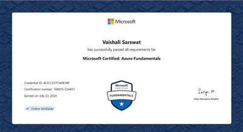 Earned Microsoft Certified Azure Fundamental Certificate Vaishali S Posted On The Topic