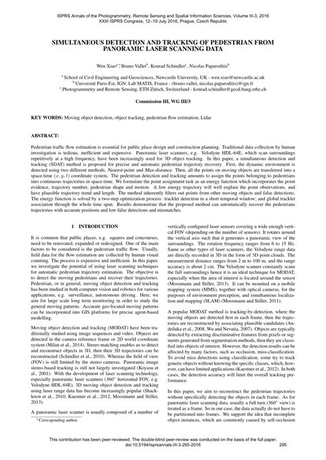 Pdf Simultaneous Detection And Tracking Of Pedestrian From Panoramic Laser Scanning Data
