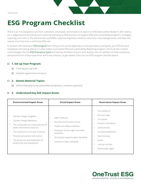 Onetrust Esg Program Checklist Pdf Sustainability Governance