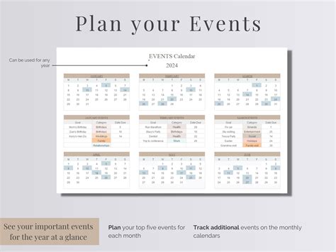 Customizable Excel Spreadsheet Template Editable Excel Calendar Track Goals And Events Etsy