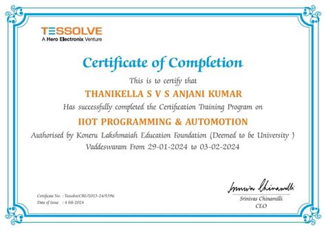 Anjani Kumar Thanikella On Linkedin Iiot Automation Programming Tessolve Certification