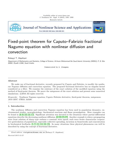 Fixed Point Theorem For Caputo Fabrizio Fractional Nagumo Equation With Nonlinear Diffusion And
