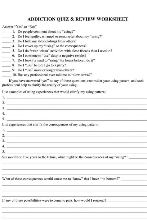 Printable Relapse Prevention Worksheets