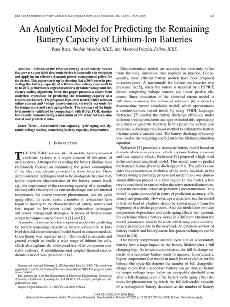 An Analytical Model For Predicting The Remaining Battery Capacity Of Lithium Ion Batteries Pdf