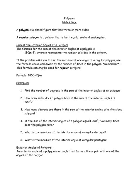 Polygons Notes Page Polygon
