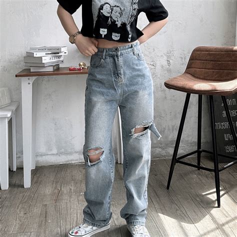 찢어진청바지 하이웨스트와이드청바지👖