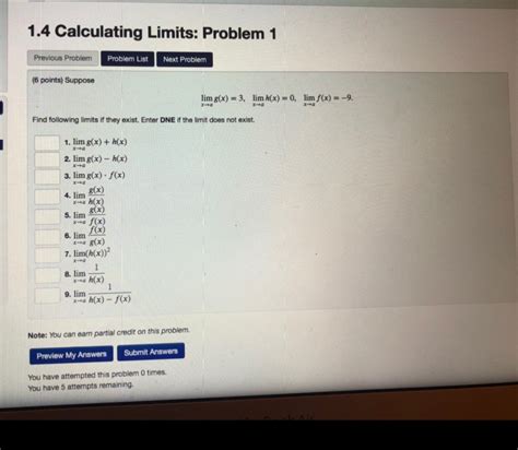 Solved 14 Calculating Limits Problem 1 Previous Problem