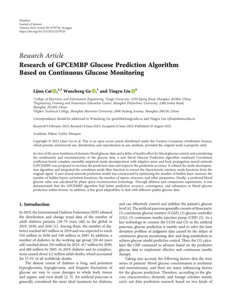 Pdf Research Of Gpcembp Glucose Prediction Algorithm Based On Continuous Glucose Monitoring
