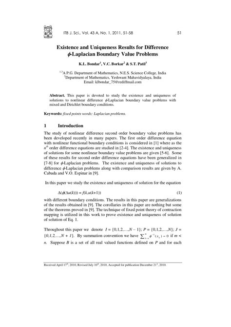 Pdf Existence And Uniqueness Results For Difference Phi Laplacian Boundary Value Problems