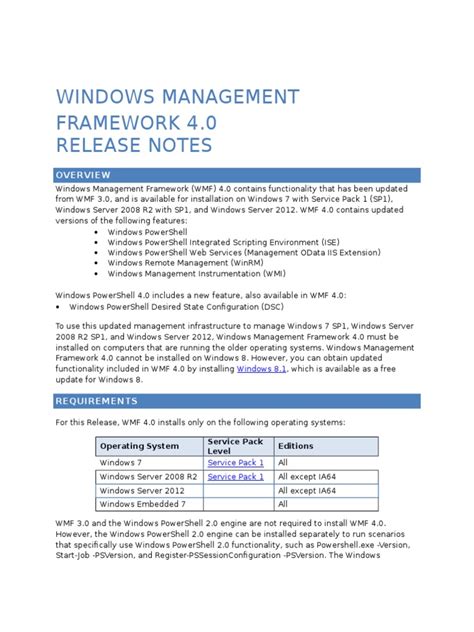 Windows Management Framework 4 0 Release Notes Pdf Windows Registry