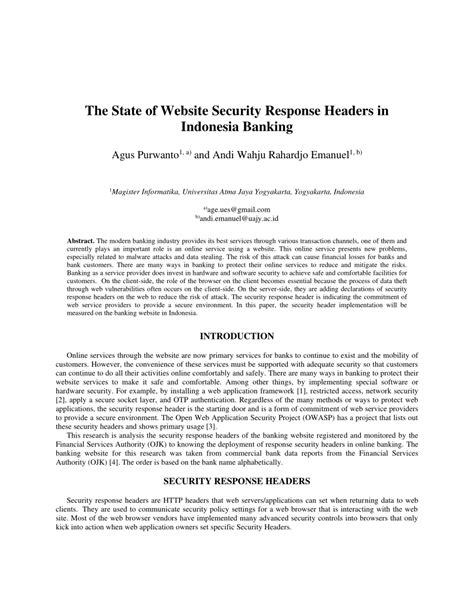 Pdf The State Of Website Security Response Headers In Indonesia Banking