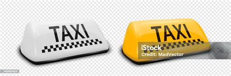벡터 3d 현실적인 흰색과 노란색 프랑스어 택시 표지판 아이콘 세트 근접 촬영이 격리되었습니다 택시 서비스 모형을 위한 디자인 템플릿입니다 반회전 보기 고풍스런에 대한 스톡
