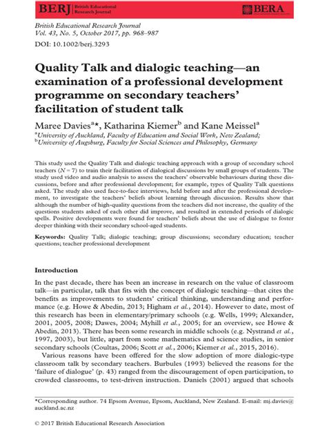 Davies Kiemer Meissel 2017 Quality Talk Dialogic Teaching Pdf