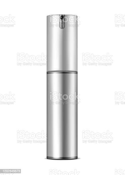 흰색 배경에 격리 된 빈 라벨이있는 스프레이 또는 펌프 디스펜서 병 사실적인 모형 화장품 젤 또는 향수 설계용 템플릿 3차원 형태에 대한 스톡 벡터 아트 및 기타 이미지
