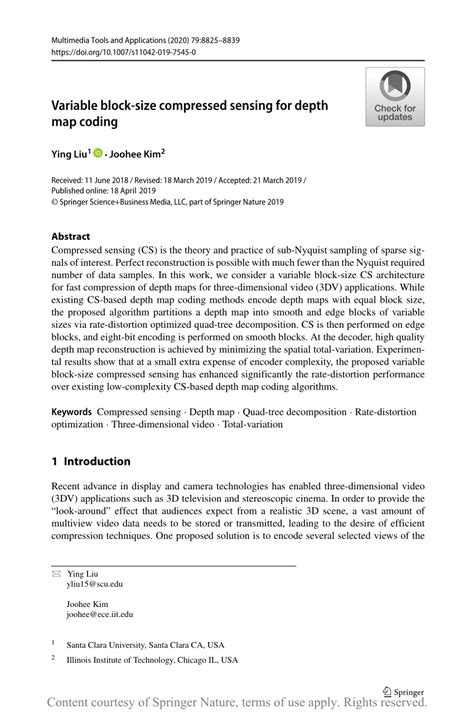 Variable Block Size Compressed Sensing For Depth Map Coding Request Pdf