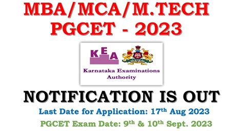 Pgcet 2023 Notification Mba Mca Mtech Kea Youtube