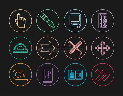 Set Line Arrow Pixel Arrows In Four Directions Bus Protractor Grid Hand Cursor Crossed