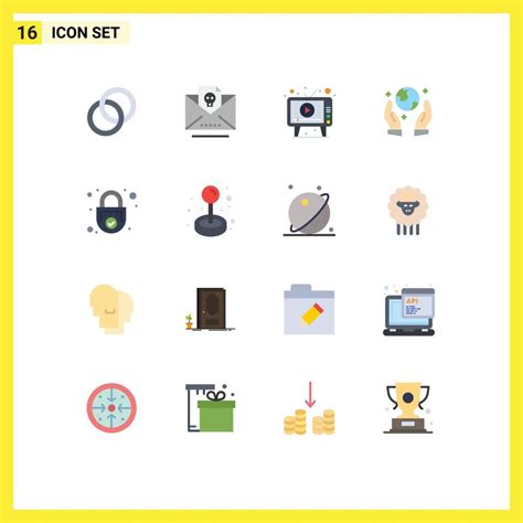 Editable Vector Line Pack Of 16 Simple Flat Colors Of Padlock Guarder Ad Eco Protection Screen